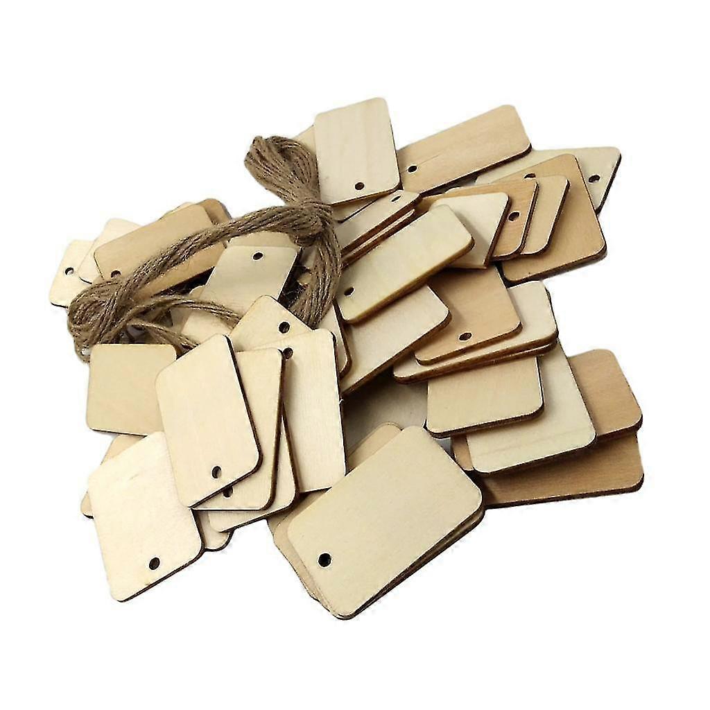 50 Pieces Natural Unfinished Blank Wood Tags Wooden Gift Tags Labels ...