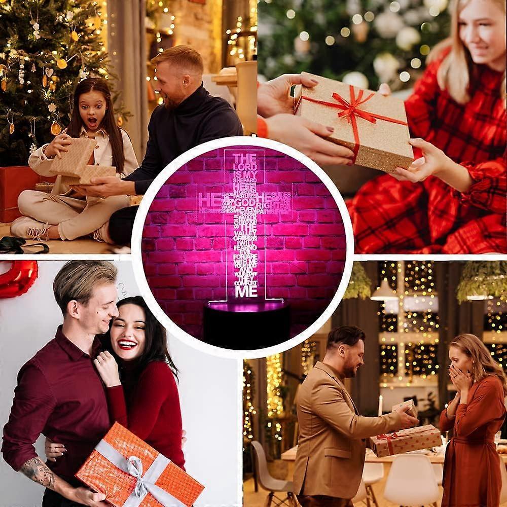 SBSG Christ Jesus Cross 3D Optical Illusion LED Bedroom Decor Table ...