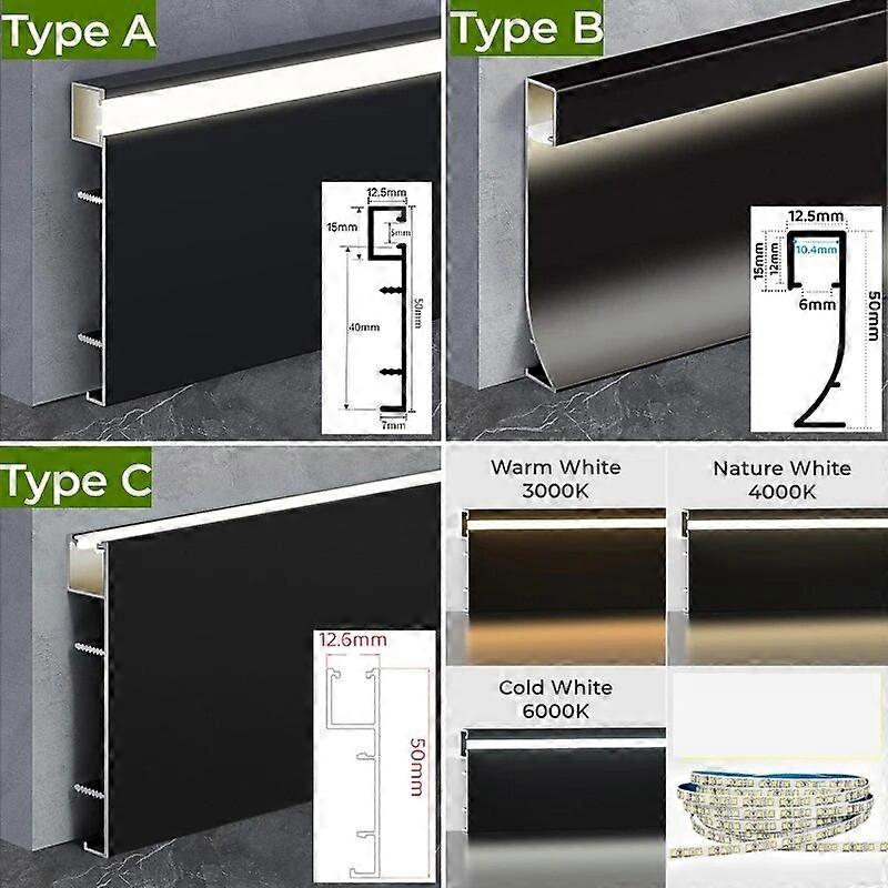 0.5m/1m Corner Ultra-thin Skirting Baseboard LED Aluminum Profile Strip ...