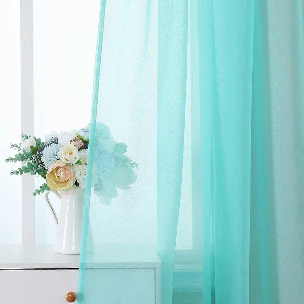 2 Panels Eyelet Sheer Curtains in Linen Effect Sheer Window Sheer ...