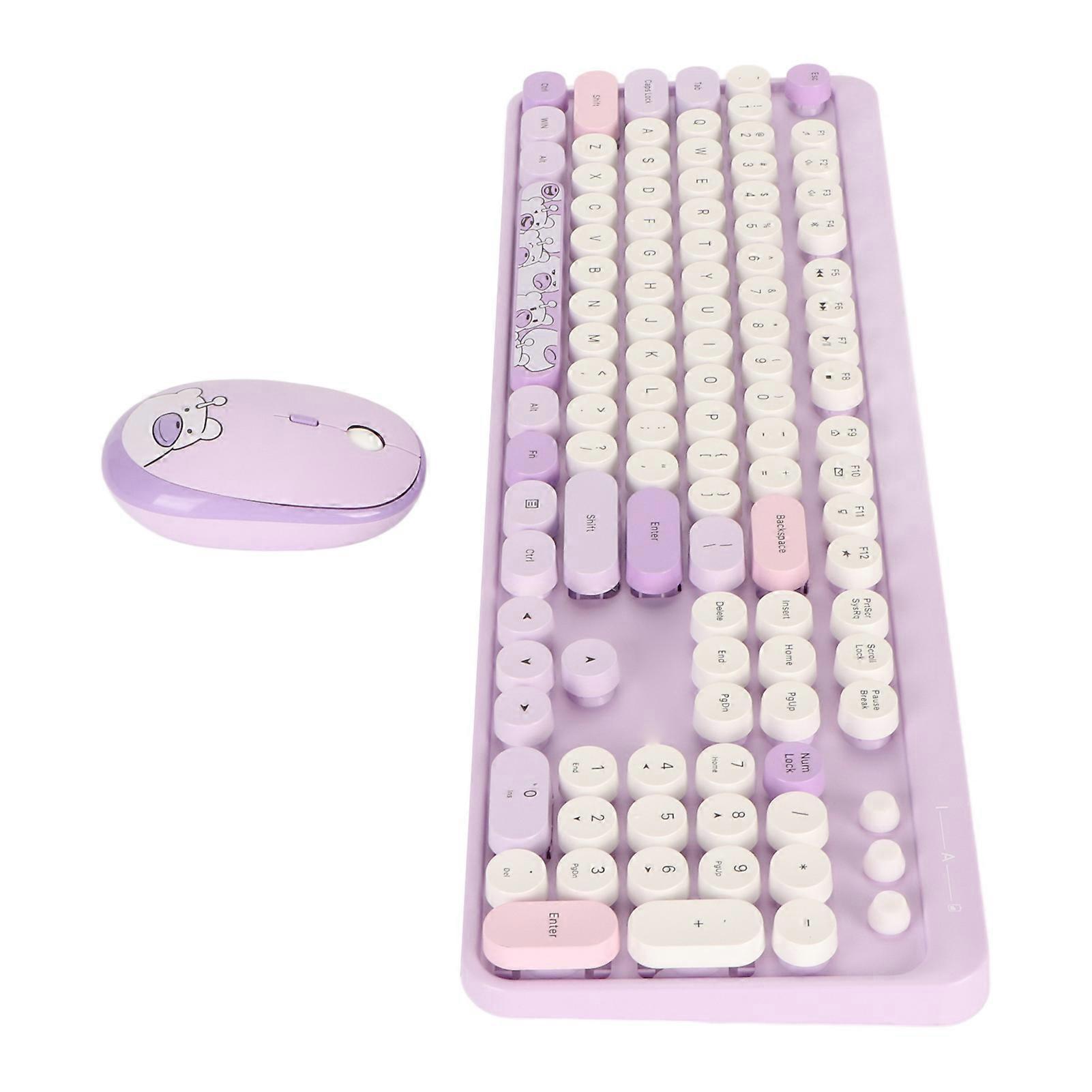 Wireless Keyboard and Mouse Combo Lovely Cordless Retro Round Keycap ...