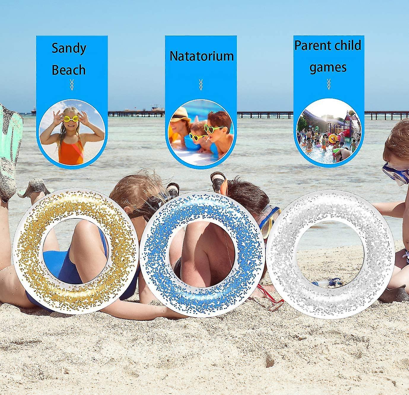 Simring, Uppblåsbar Pool Float , Clear Float Tubes, Glitter Simning ...