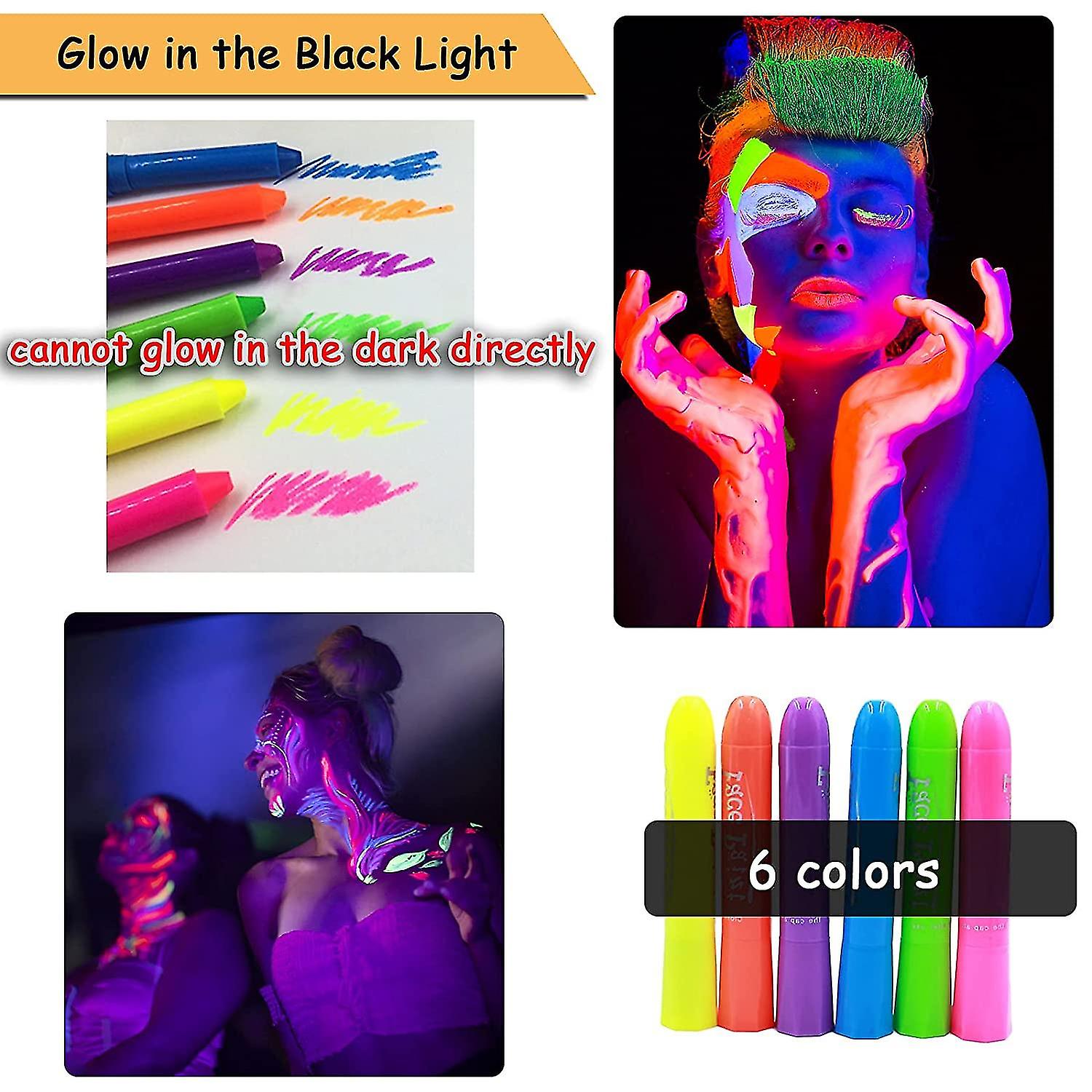 Uv Crayons Kit Fluorescent Body Paints - 12 Pcs Glow In The Black Light ...