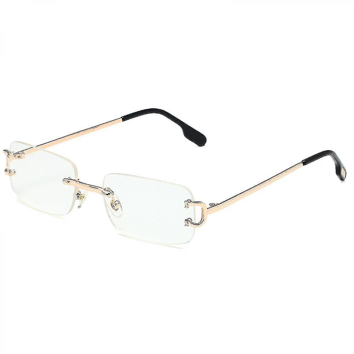 Vintage Rimless Rectangle Sunglasses Tinted Lens Gold Metal Frameless ...