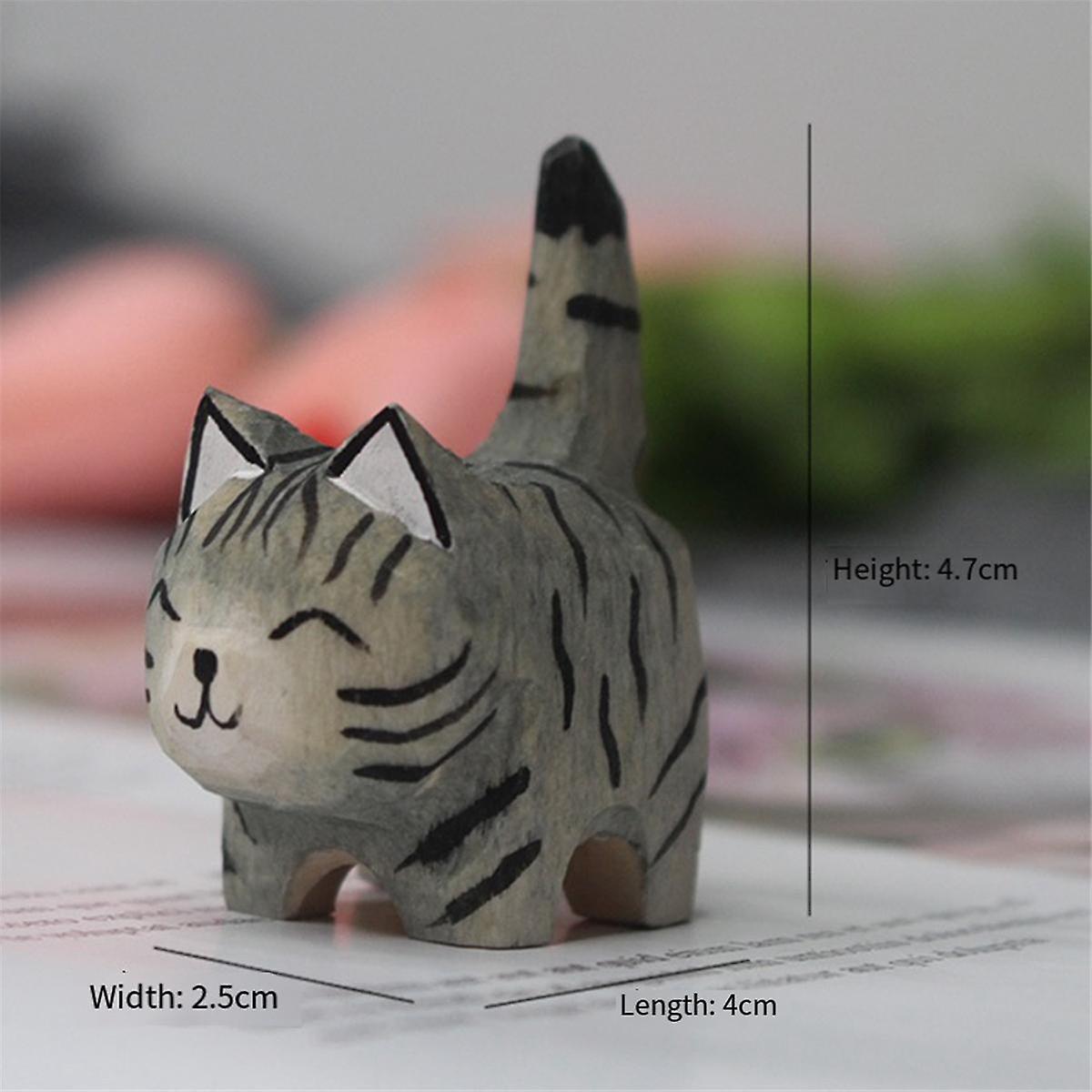 Wooden Cats Figurines Sculpture Statue Lovely Small Carved Orange Cats ...