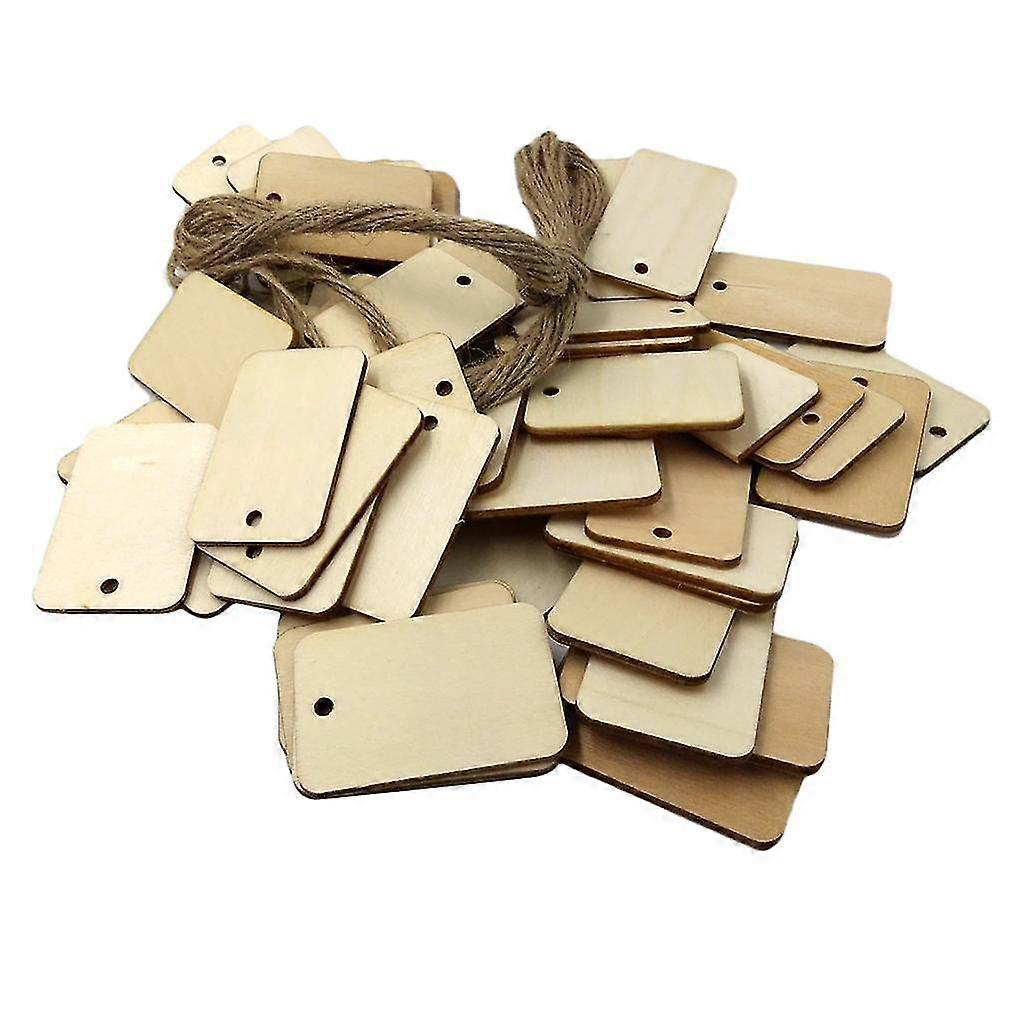50 Pieces Natural Unfinished Blank Wood Tags Wooden Gift Tags Labels ...