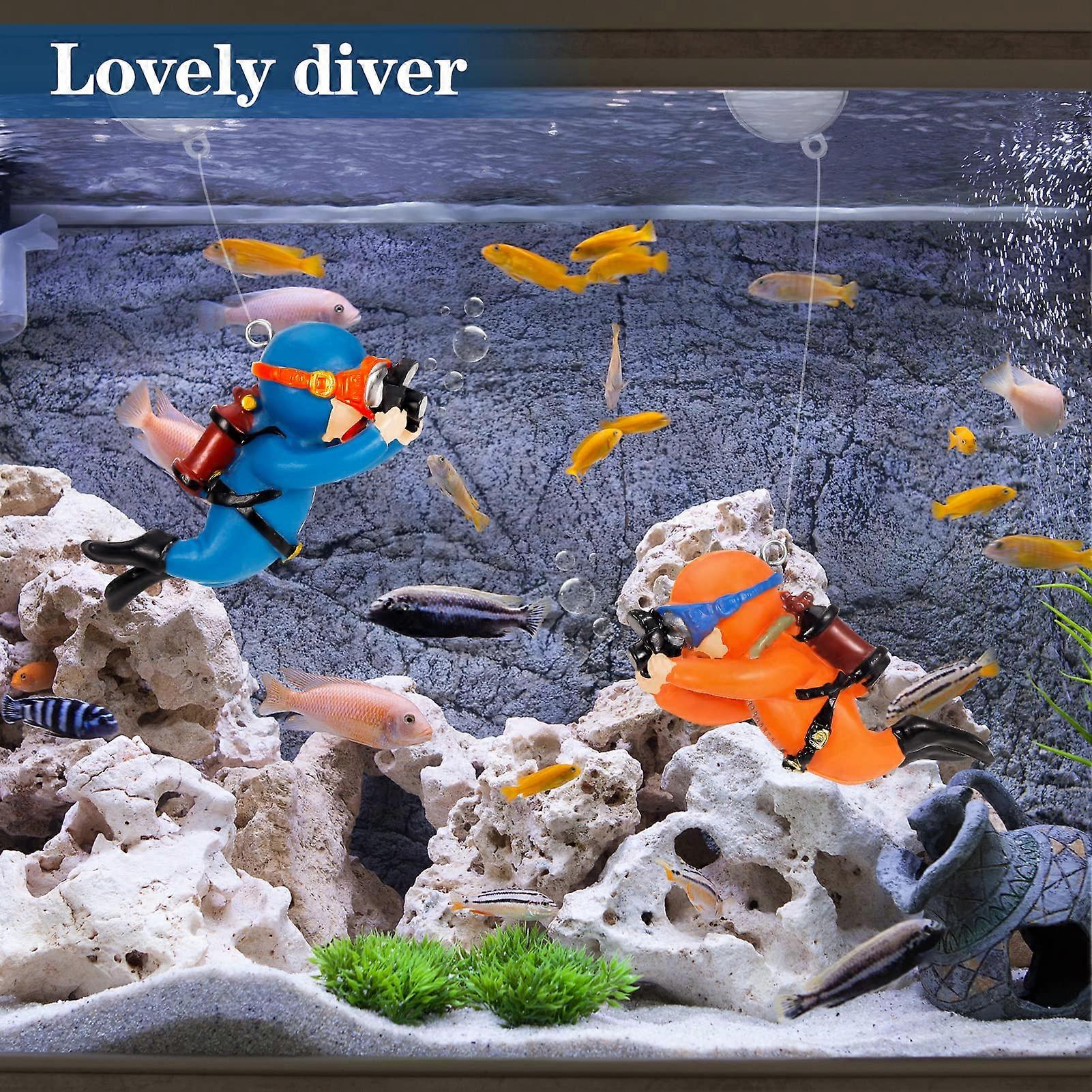 2 Pack Diver Aquarium Decorations, Fish Tank Decorations with Floating ...