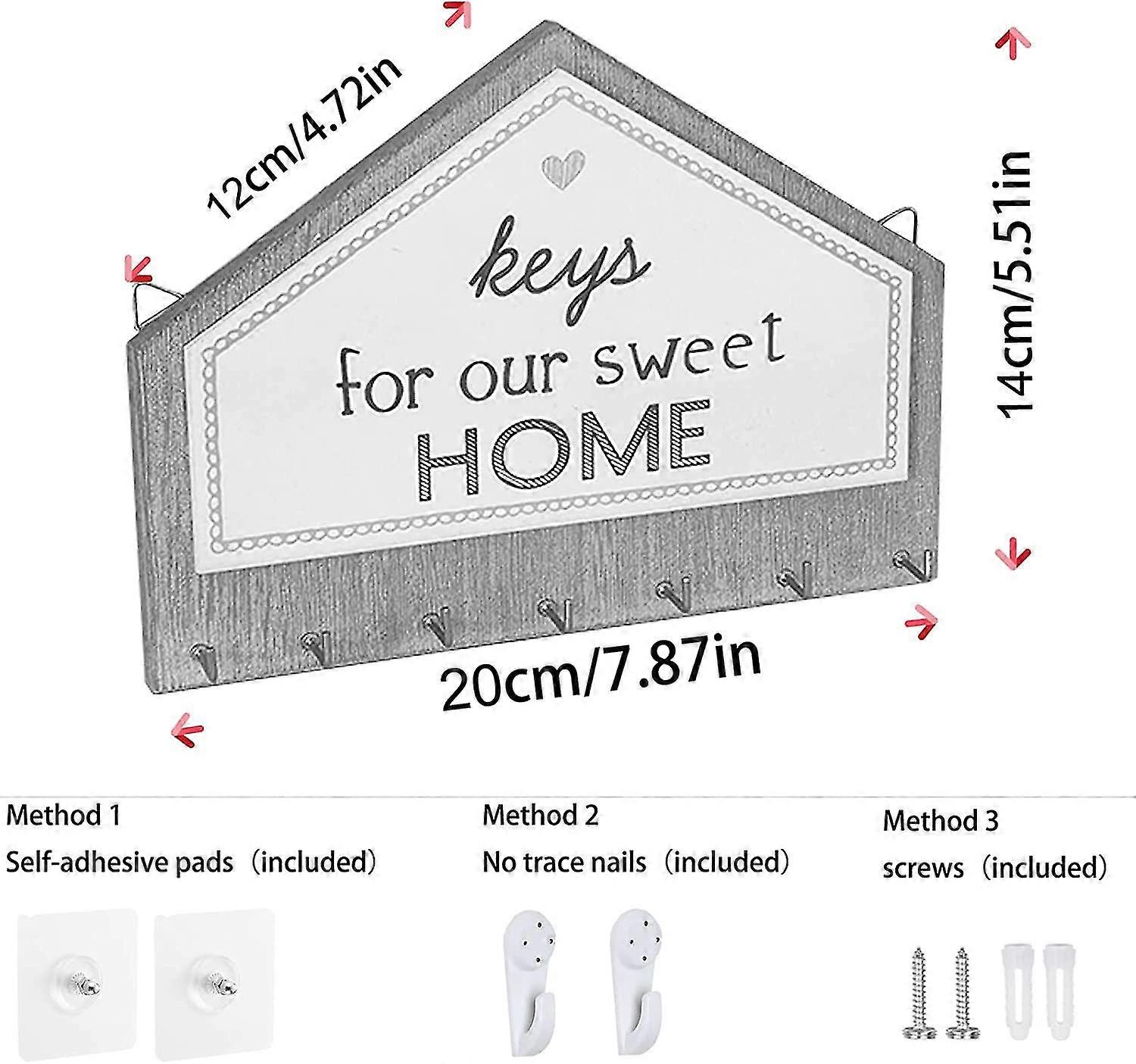 7-hook Wooden Wall Key Holder, Self-adhesive Or Puncher 2-way ...