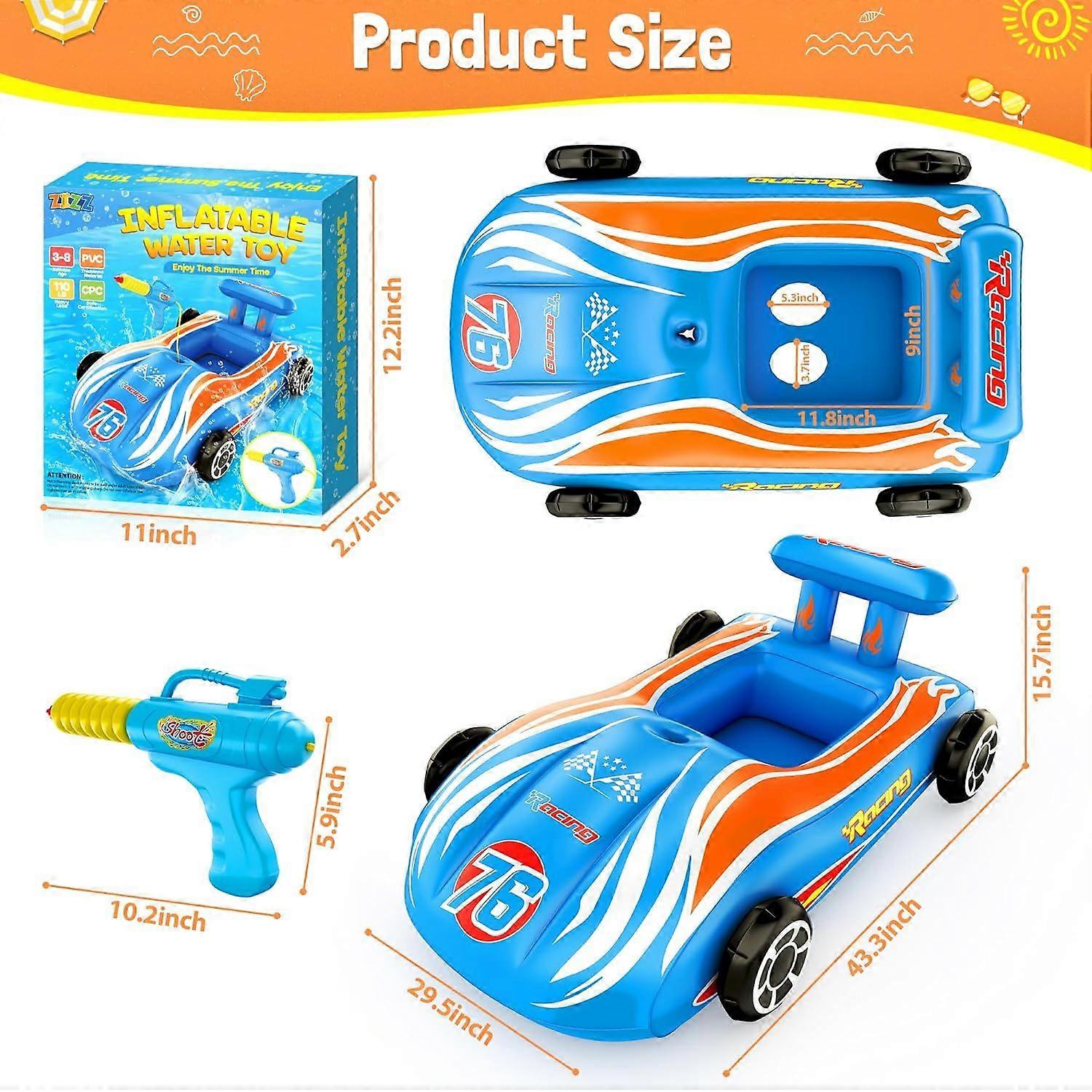 Inflatable Race Car Pool Float with Water Gun - Ride - on Fun for Kids ...