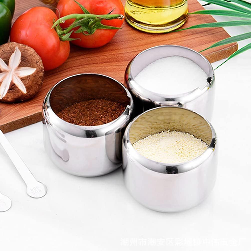 3Pcs Stainless Steel Seasoning Containers Wooden Spice Jar Spice Rack ...