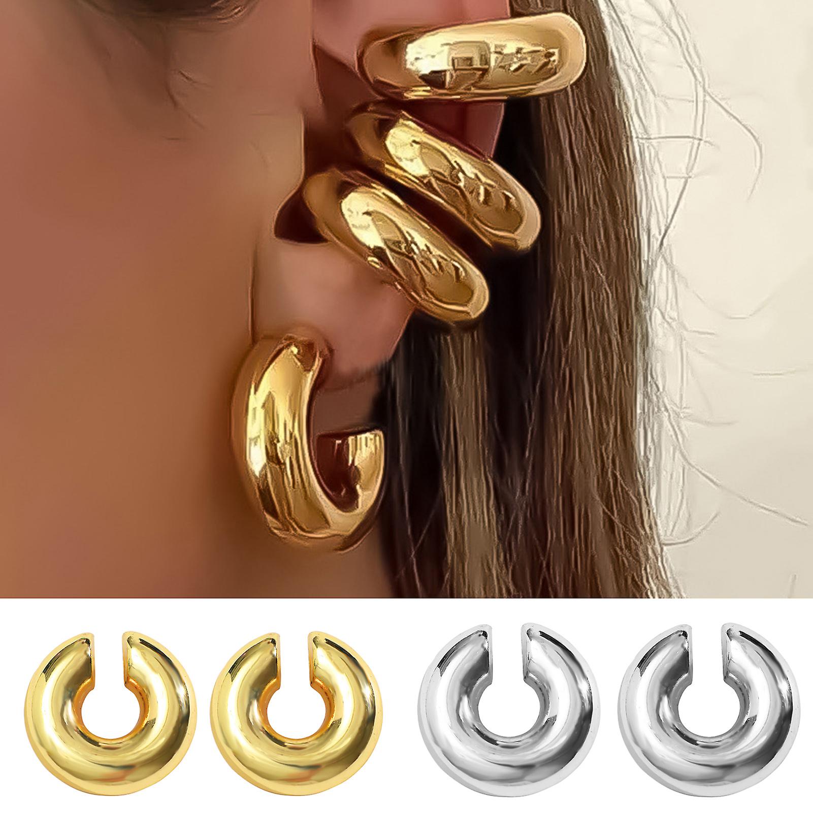 Women Ear Cuffs Smooth Polished Fat Circle Tube Shape Non-pierced Anti ...