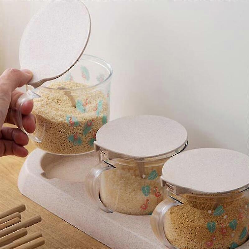 Straw Spice Storage Jar Set Clear Seasoning Jars Household Storage ...