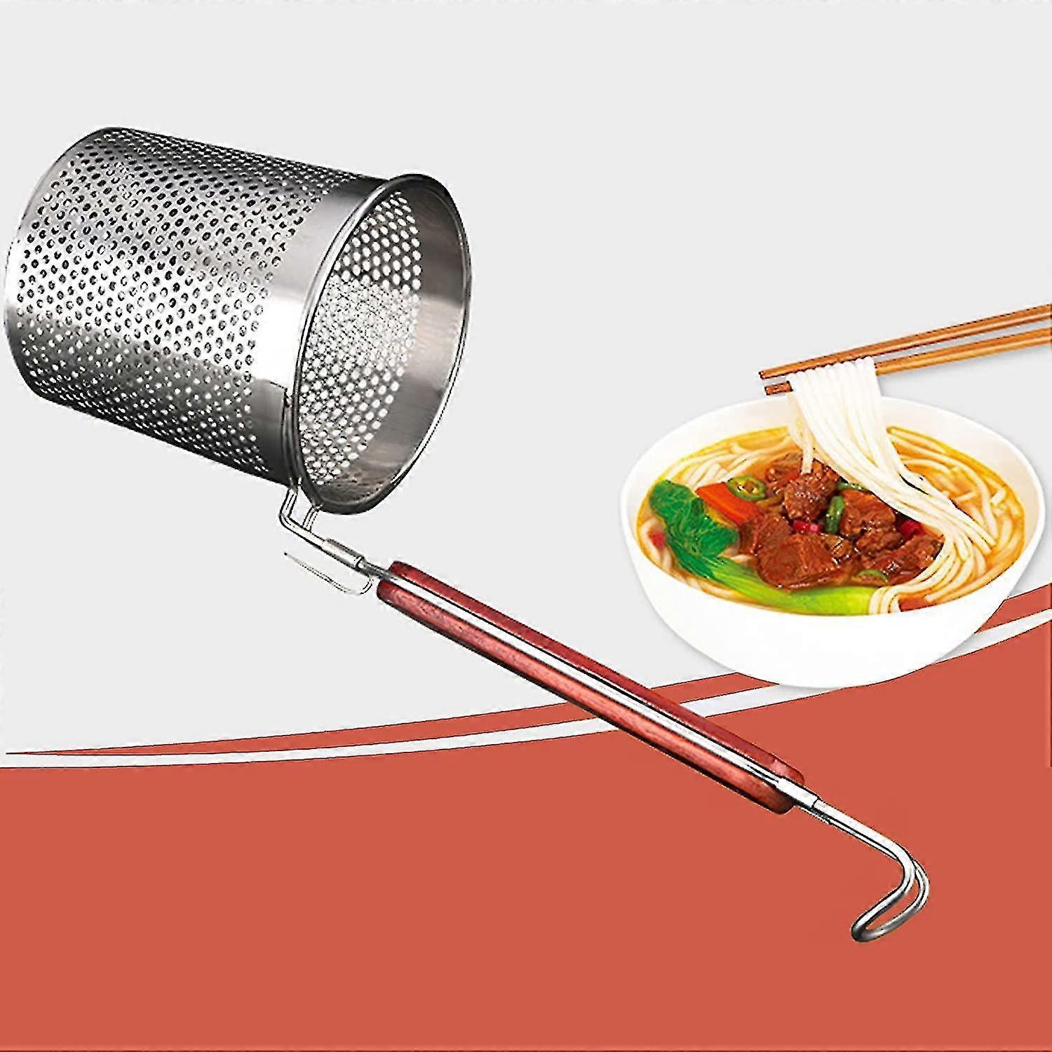 3-pack Mesh Pasta Basket with Wooden Handle, Stainless Steel Strainer ...