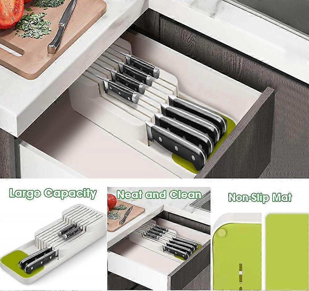 Knife Drawer Organiser, 9 Compartments Washable Knife Rack Box Drawer ...