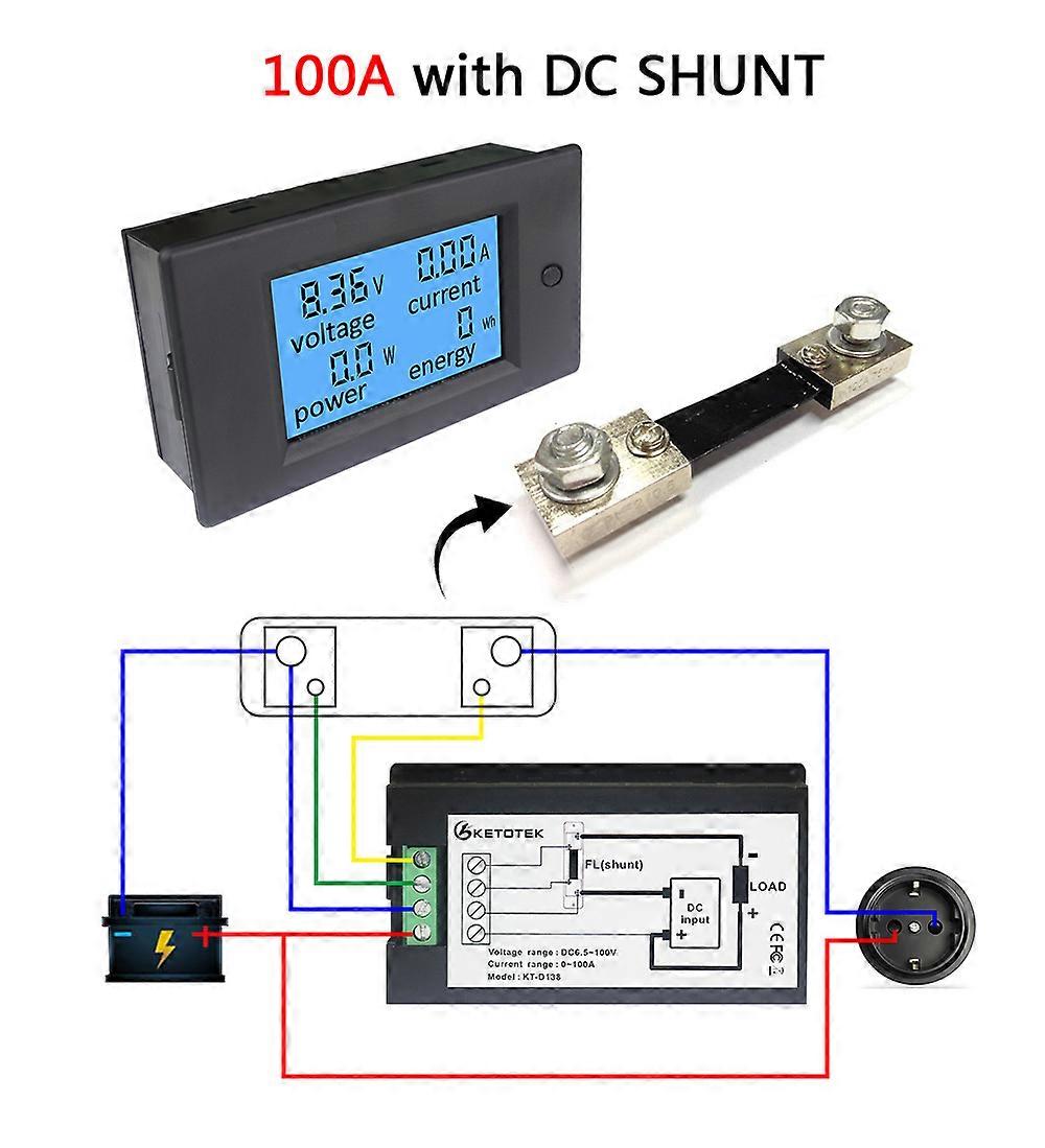 20A/50A/100A Digital Meter DC 6.5-100V Voltmeter Ammeter LCD 4 in1 Volt Amep Power Energy Meter ...