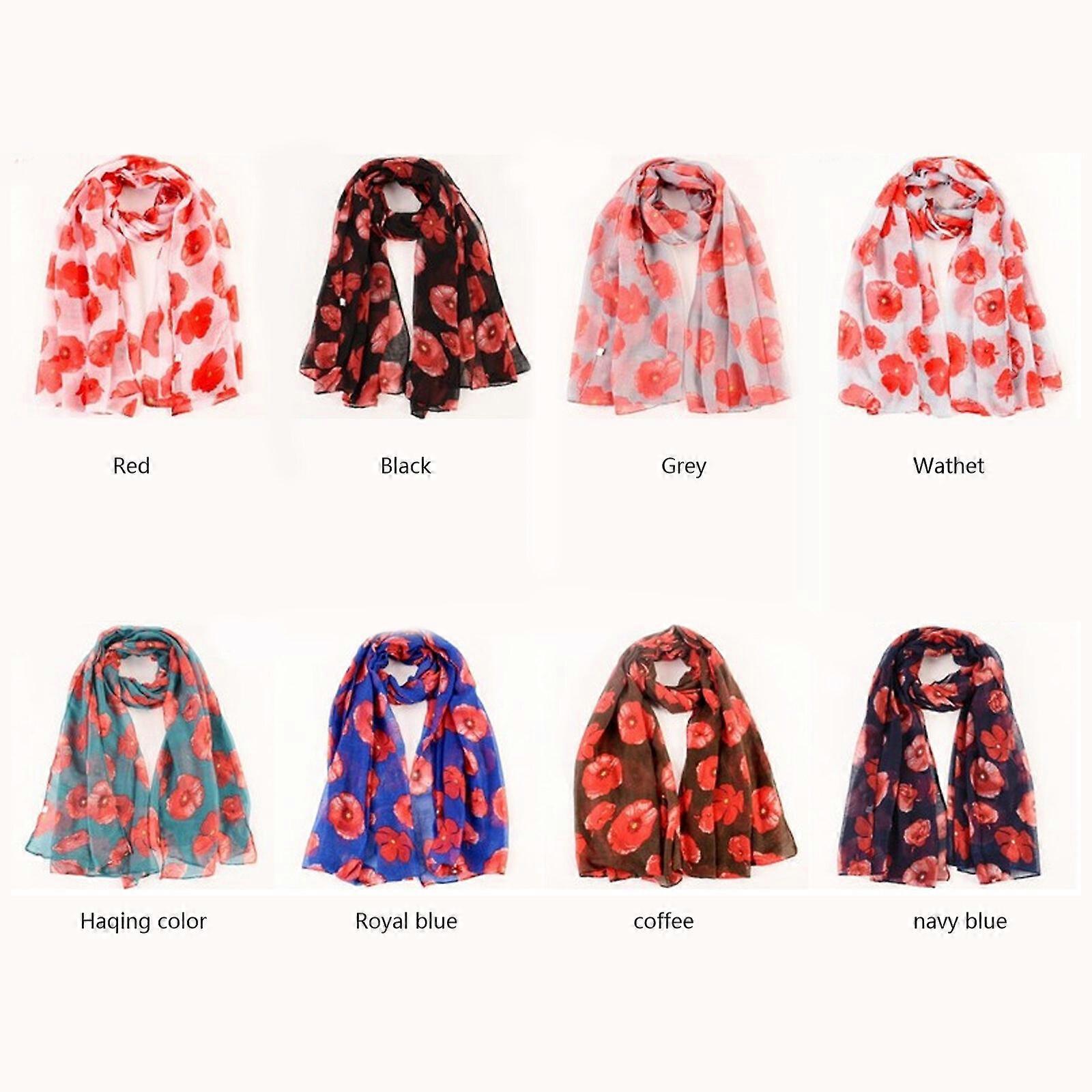 Poppy Print Scarf Remembrance Day Poppies Floral Wrap Shawl for Women ...