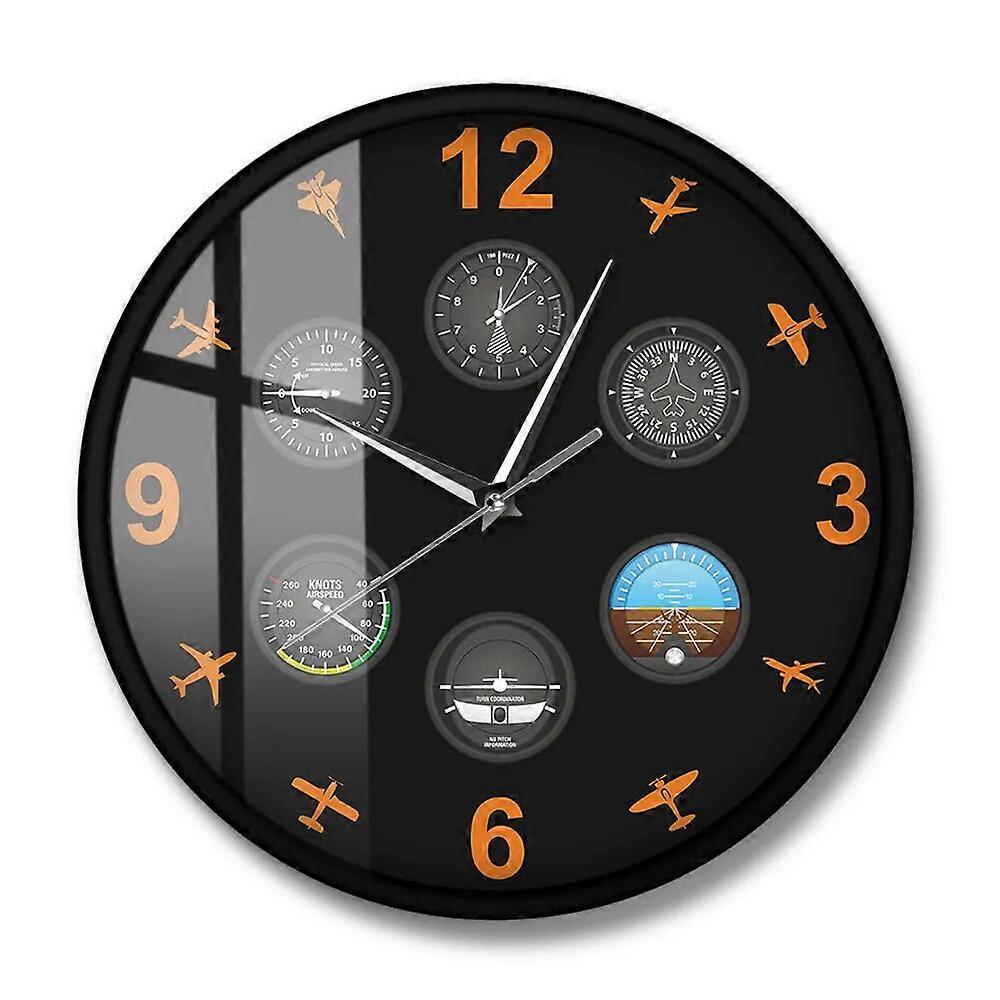 Flight Instrument with Military Aircrafts Modern Wall Clock Aviator Home Decor Wall Art Silent ...