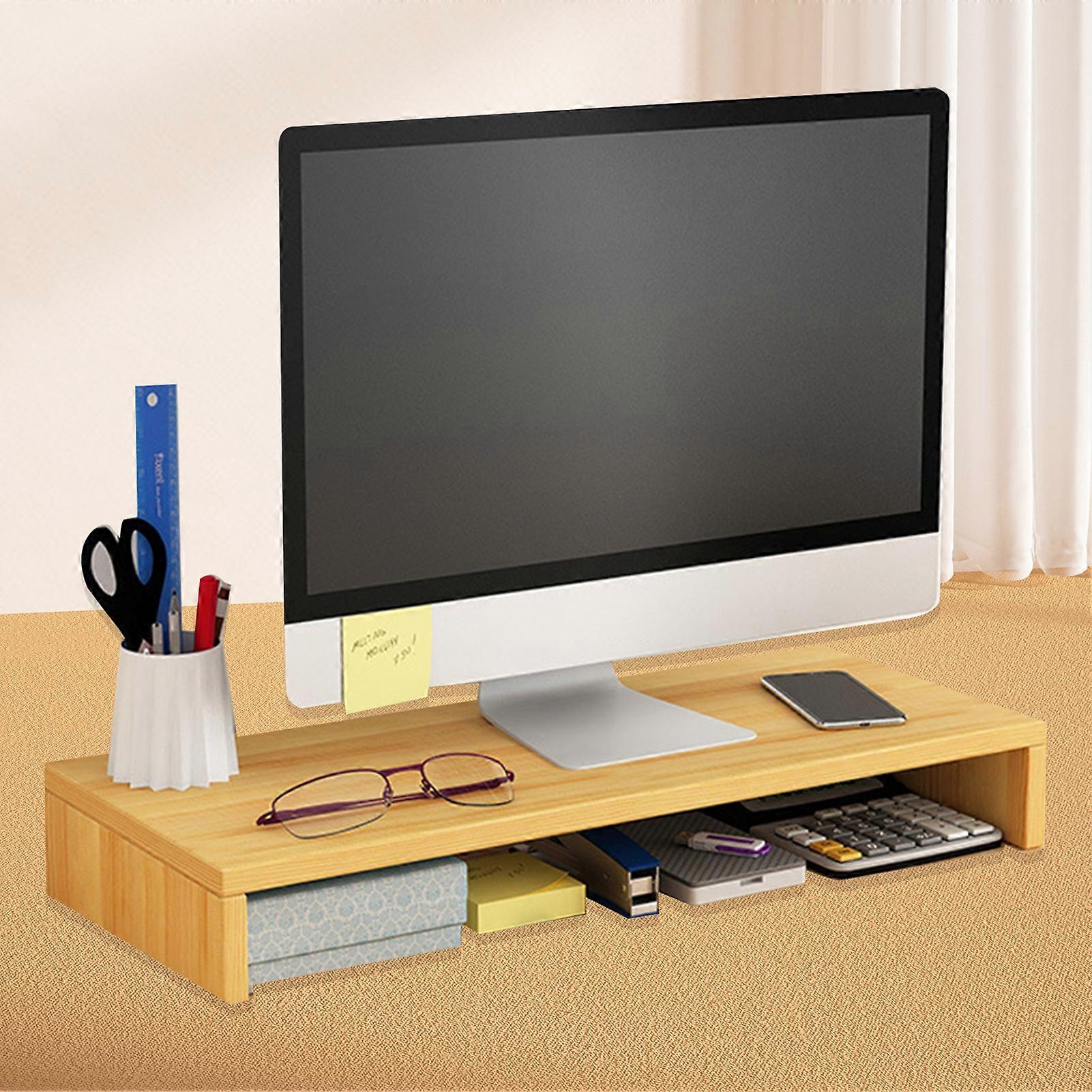 Wooden Computer Elevated Rack Monitor Stand Riser with Storage ...