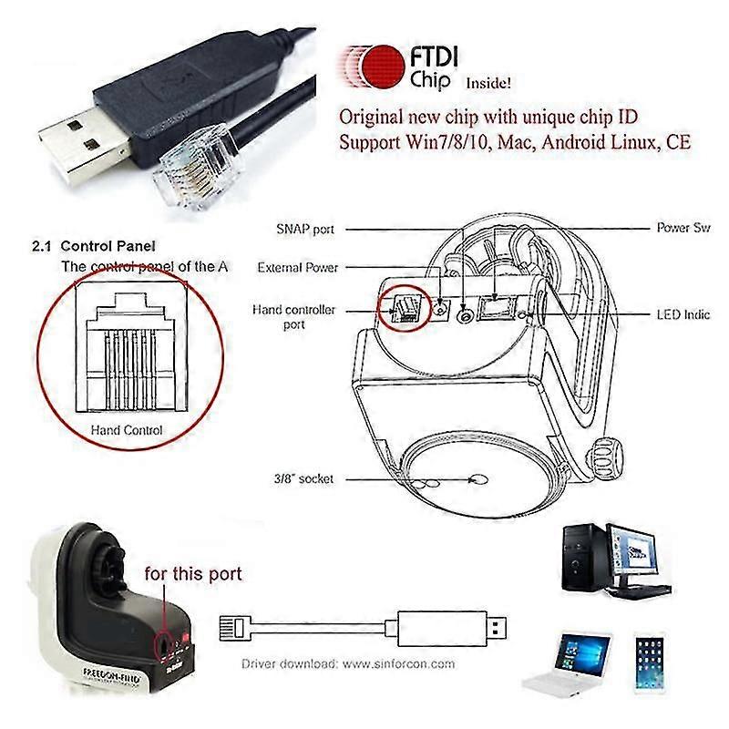 Usb To Rj11 Rj12 6p4c Adapter Serial Control Cable Eqmod Cable,1.8m ...