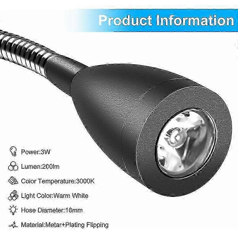 3 Pack of Wall-Mounted LED Reading Lamps with 3W Warm White Light and ...