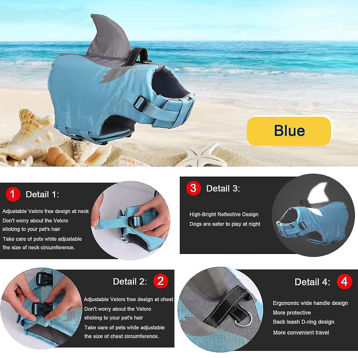 Dog Life Jacket Pet Swimming Shark Safety Vest | Fruugo UK