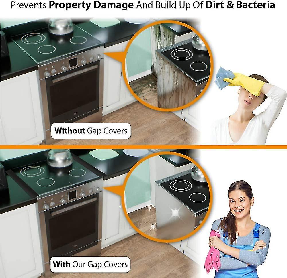 2pcs Silicone Anti-oil Kitchen Counter Stove Gap Cover Seal Slit Filler ...