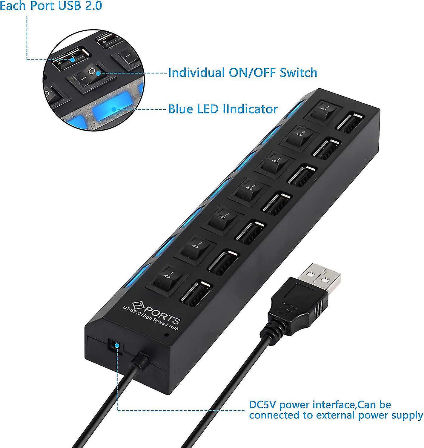 Multi Port Usb Hub Splitter,7-port Usb 2.0 Hub with Individual On/off ...