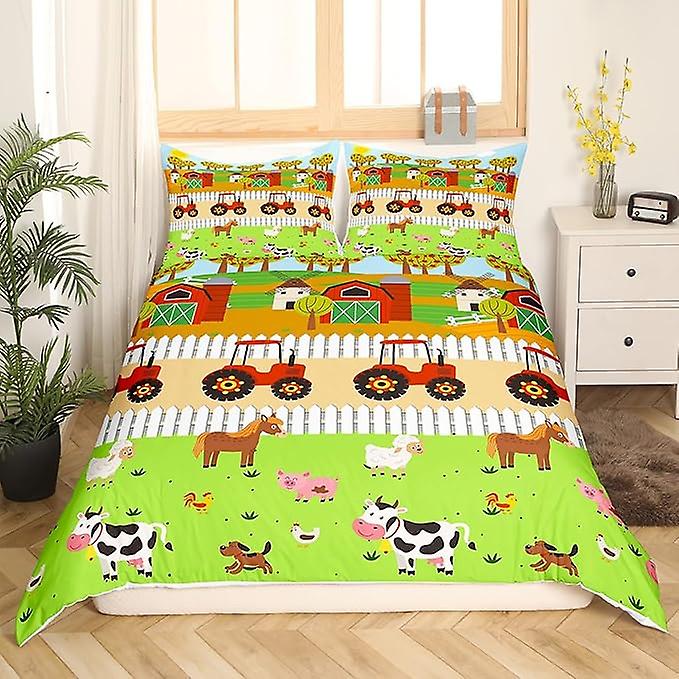 Cartoon Farm Animal Bedding Set Kids Farmhouse Microfiber Bedding Duvet ...