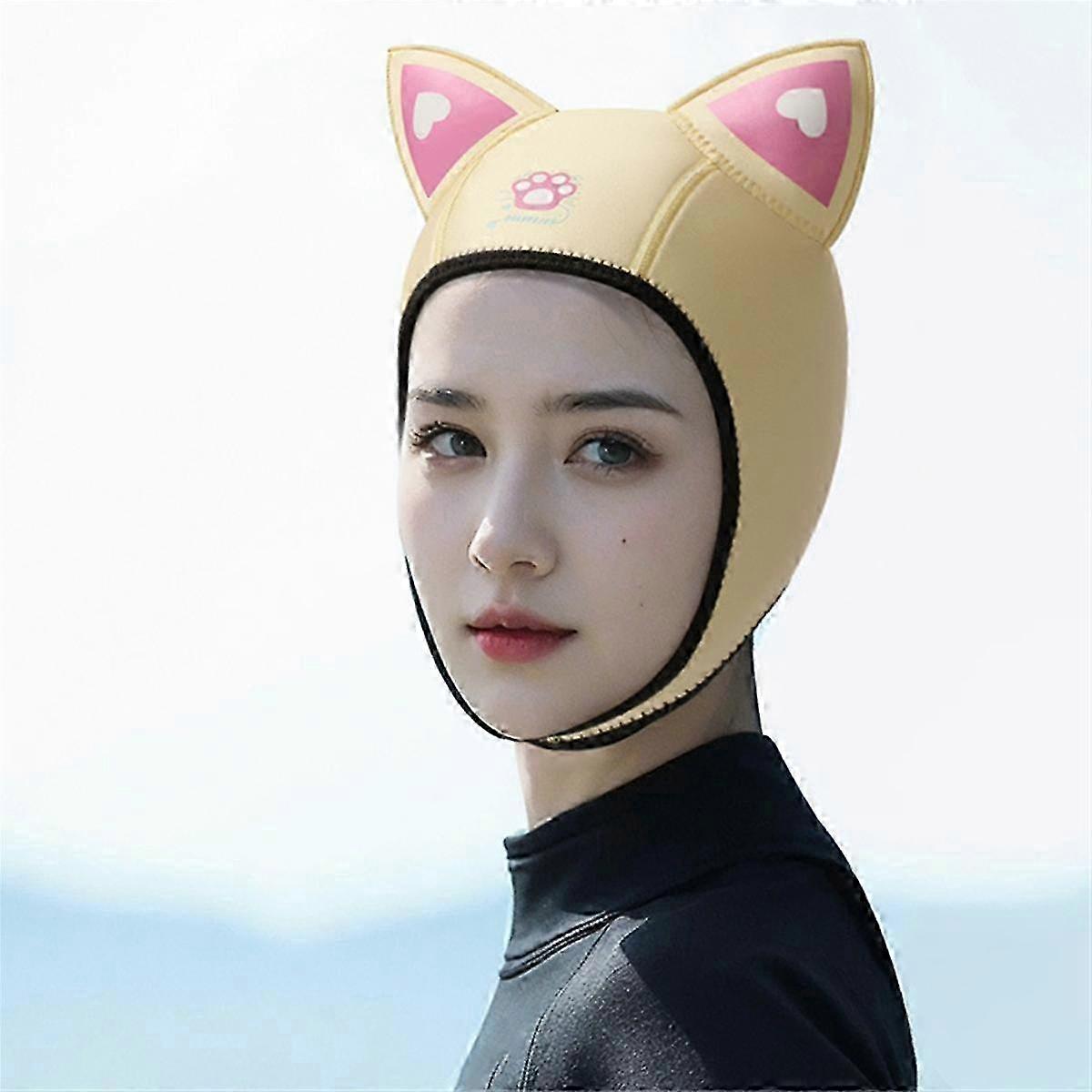Women Cat Ears Diving Hood Waterproof Hat Wetsuit Hood Cap Swimming Cap ...