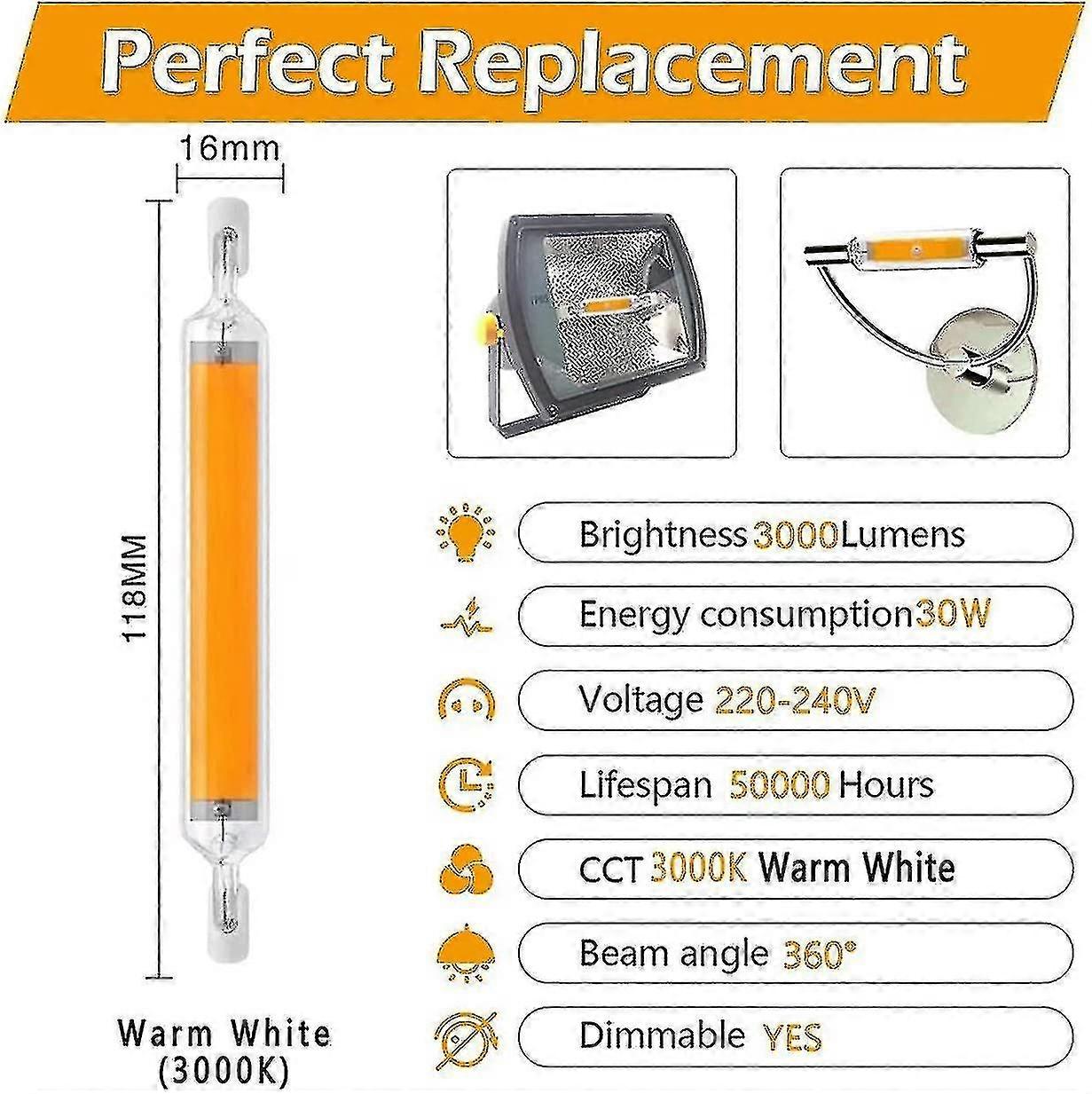 Kryc R7s Led Lamp, R7s Led Bulb 118mm Dimmable 40w, Instead Of 400w ...