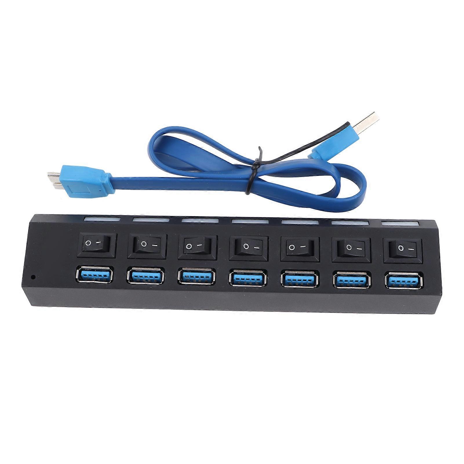 7 Ports USB 3.0 Hub Professional Plug and Play USB High Speed Expansion Hub Charger Black ...