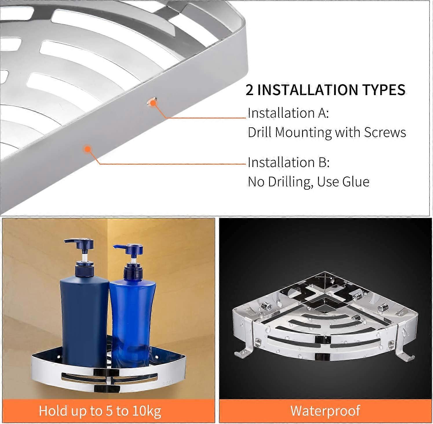 ENCOFT Stainless Steel No-Drill Triangular Corner Shower Caddy with 4 ...