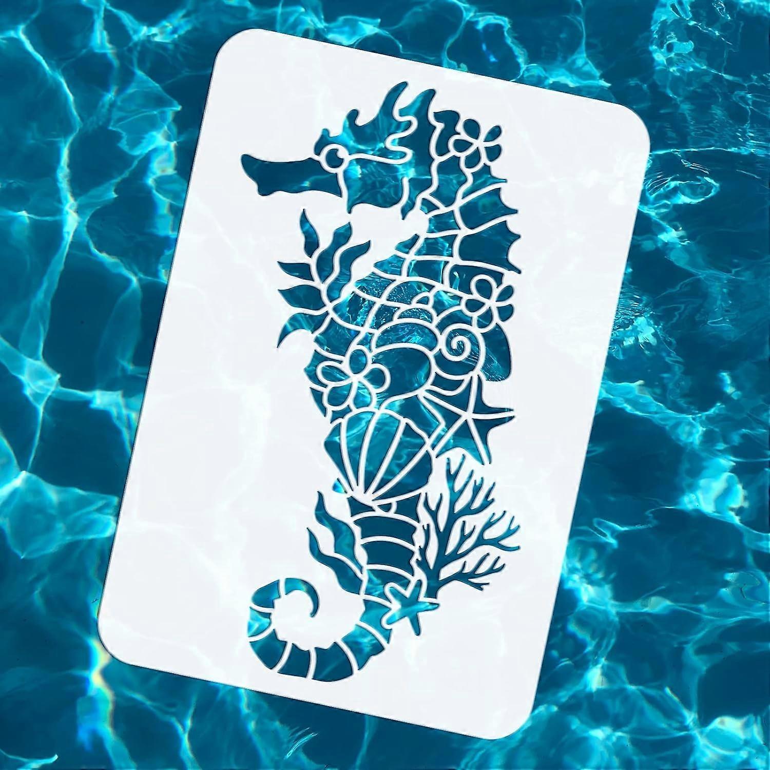 Seahorse Stencil 8.3x11.7 inch Reusable Seahorse Shell Starfish Coral ...