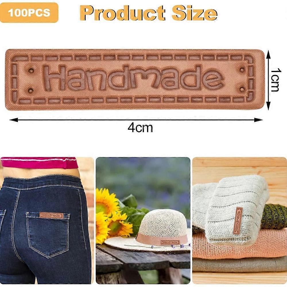 100Pcs PU Leather Handmade Labels Tags Embossed Labels Textile Leather ...