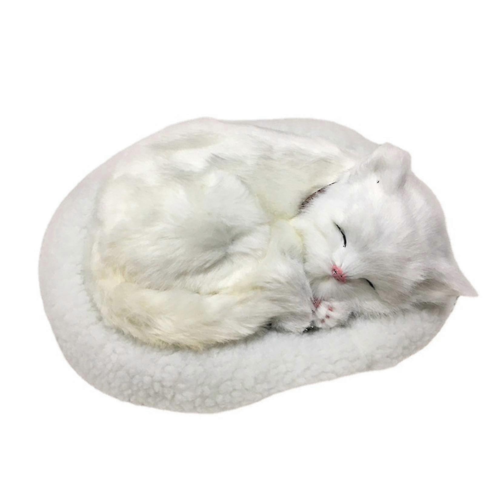Cute Simulation Sleeping Cat/dog Plush Doll With Nest Breathing Fluffy ...