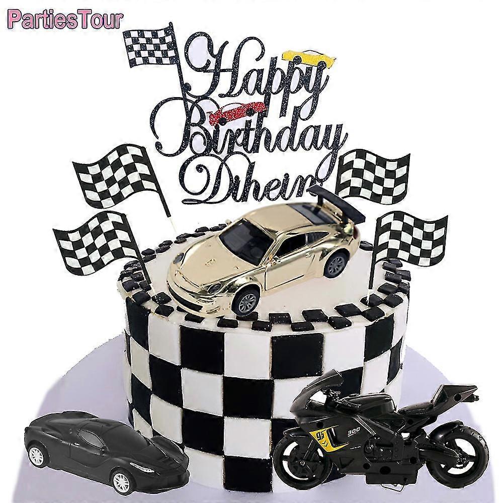 Racing Theme Cake Decoration Checkered Flag Racing Motorcycle Birthday ...