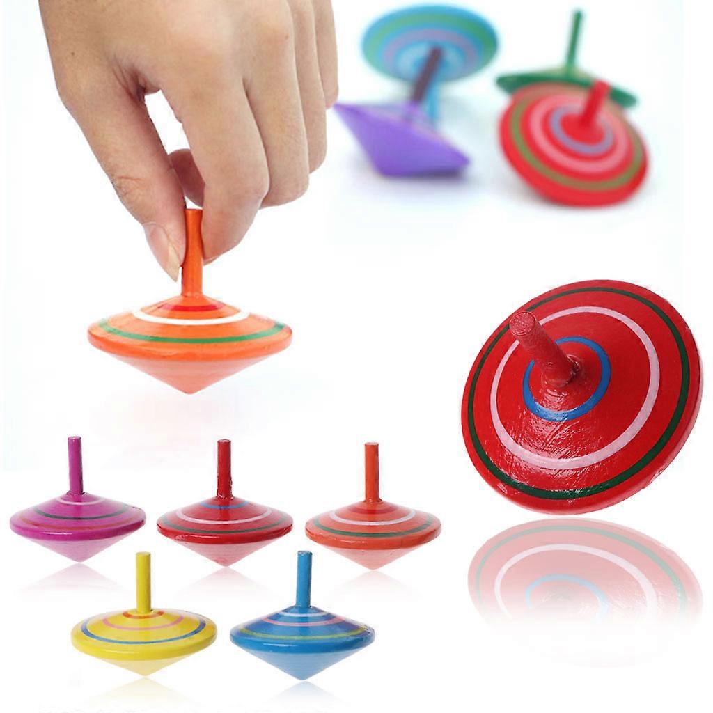 Rotating Multicolour Wooden Spinning Tops Kids Toy Traditional Baby ...
