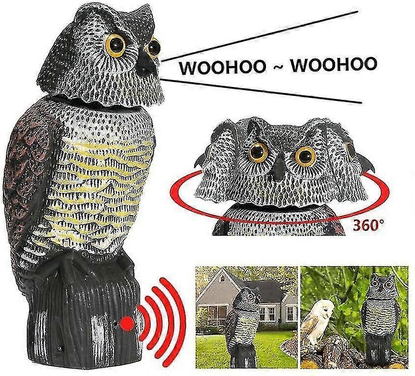 Bird Scarecrow Owl 360 Rotate Head To Scare Birds Realistic Horrible ...