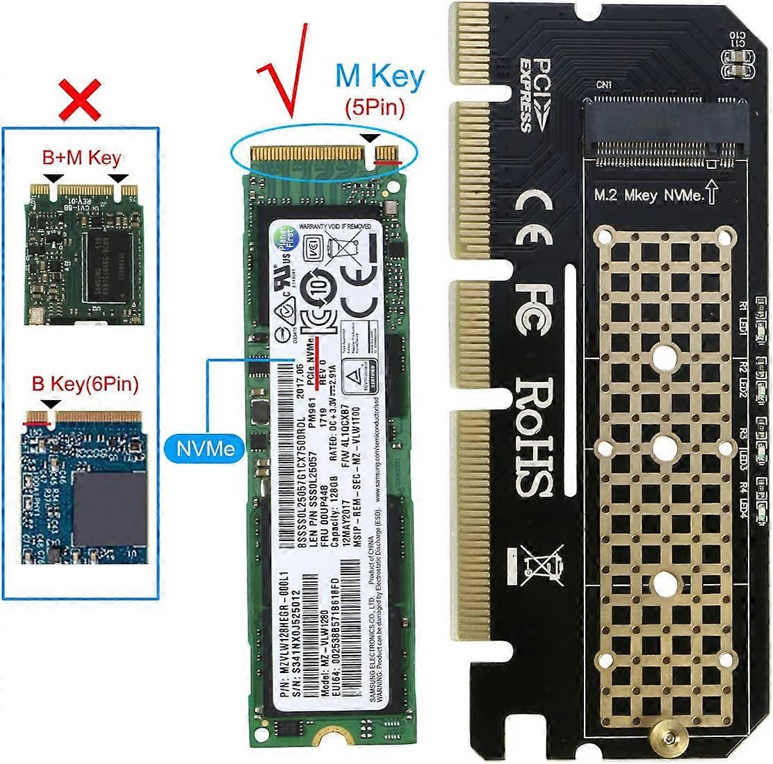 NVMe PCIe Adapter, RIITOP M.2 NVMe to PCI-e x4/x8/x16 Card with Heat ...