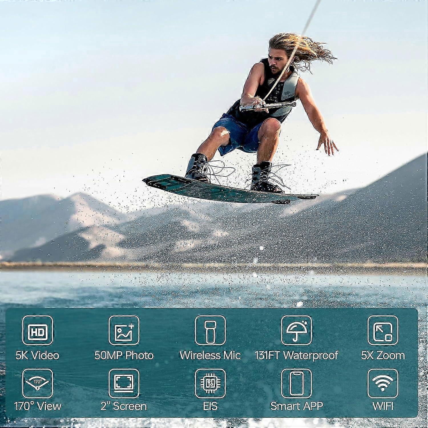 Action Camera 5K 30FPS Camera Snorkeling, Waterproof Camera with Audio ...