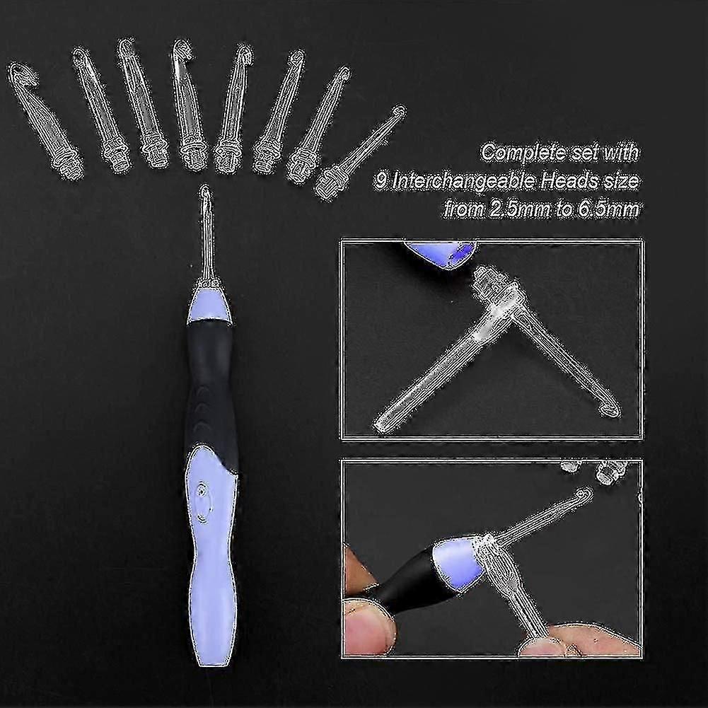 9 In 1 Led Crochet Needle Set With 9 Interchangeable Heads For Knitting ...