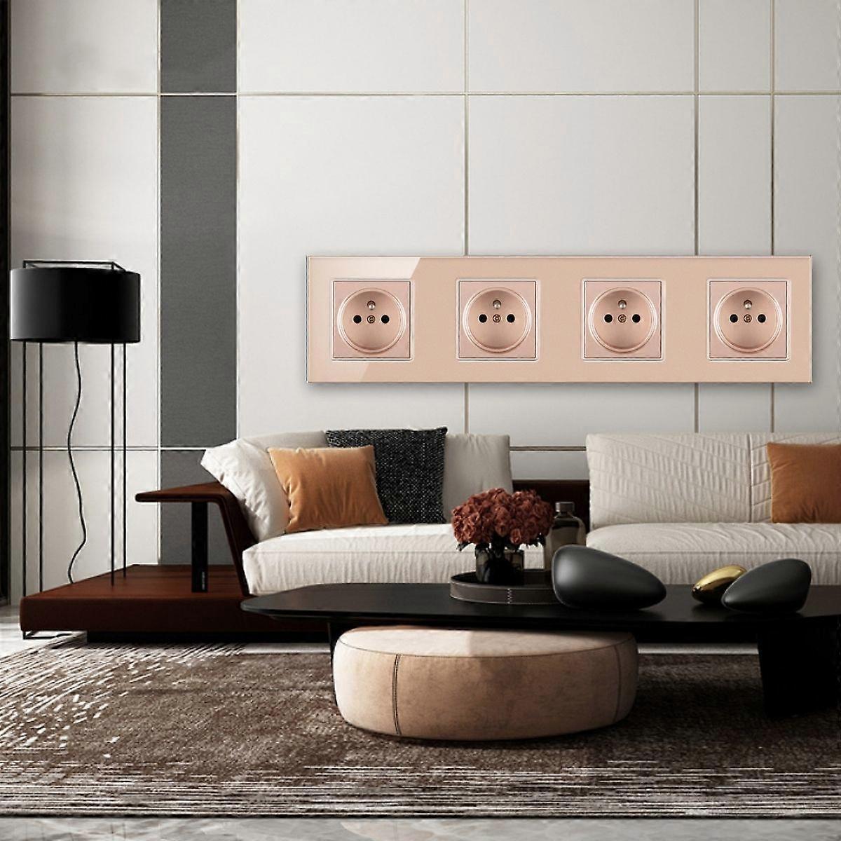 Wall 4-Way Power Sockets 16A With Tempered Glass Frame Panel EU ...