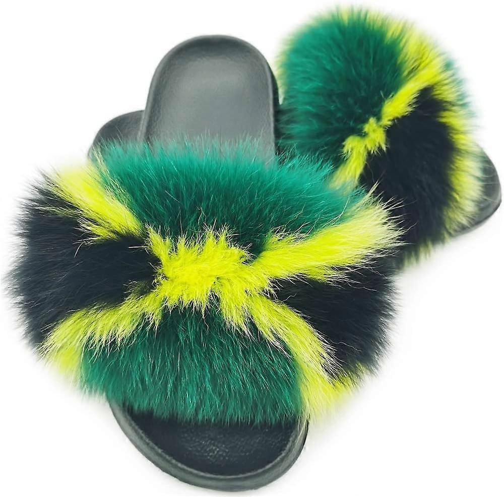 Real faux fur slides for women fluffy slides blurred sandals Open toe ...