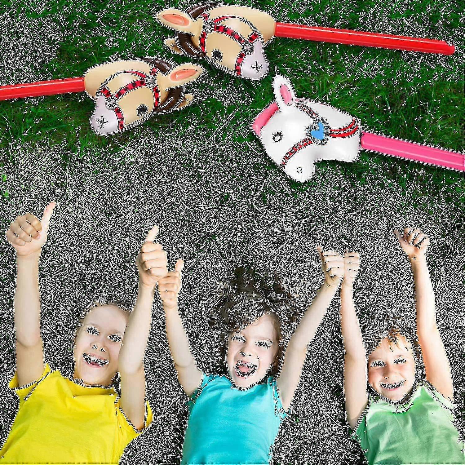 8 Pieces Inflatable Stick Horse, Inflatable Horse On Stick Cowboy Party ...