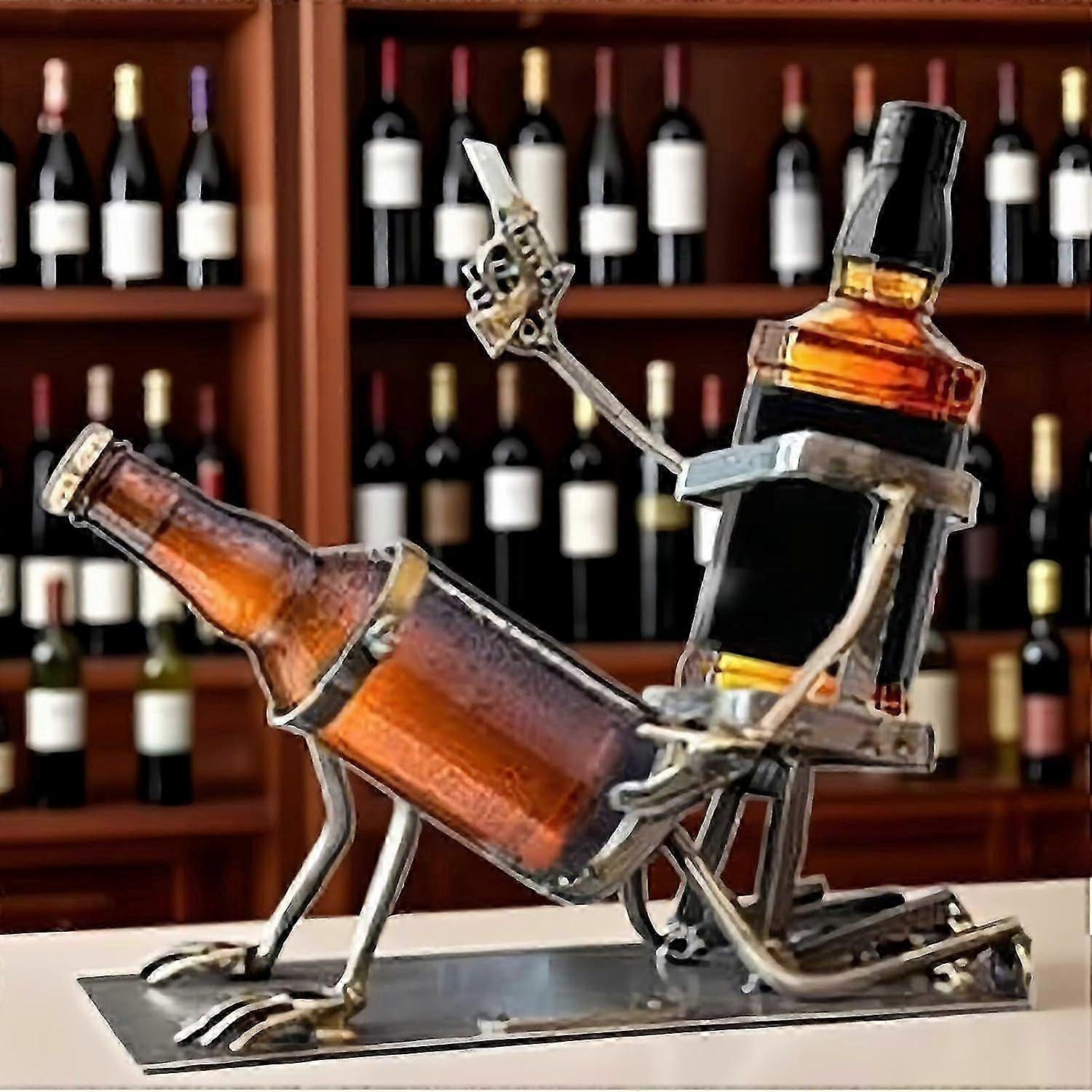 Whiskey Bottles Stand Wine Rack Novelty Metal Humanoid Designed Bottle ...