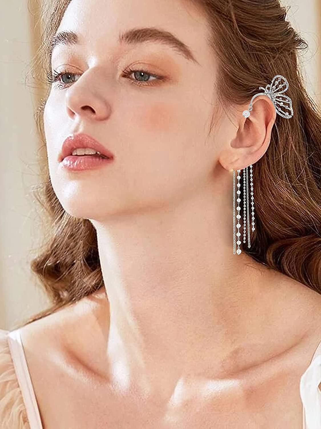 Zircon Butterfly Earrings For Women Butterfly Ear Cuff Rhinestone Wrap ...