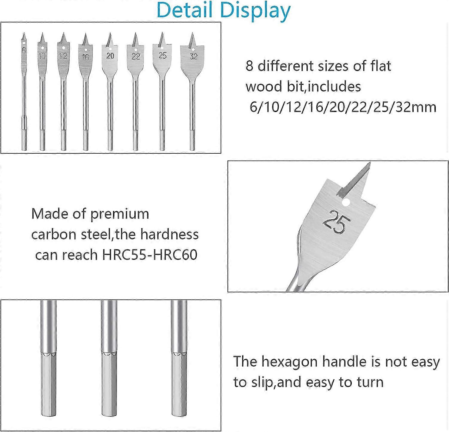 8 woodworking bits, professional woodworking flat head bit set, wood ...