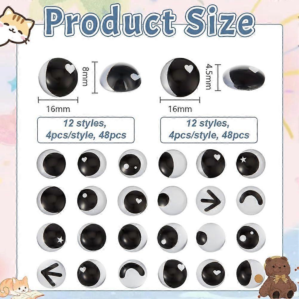 96Pcs 24 Styles Glass Craft Eyes 0.6 inch Half Round Glass Puppet Eyes ...