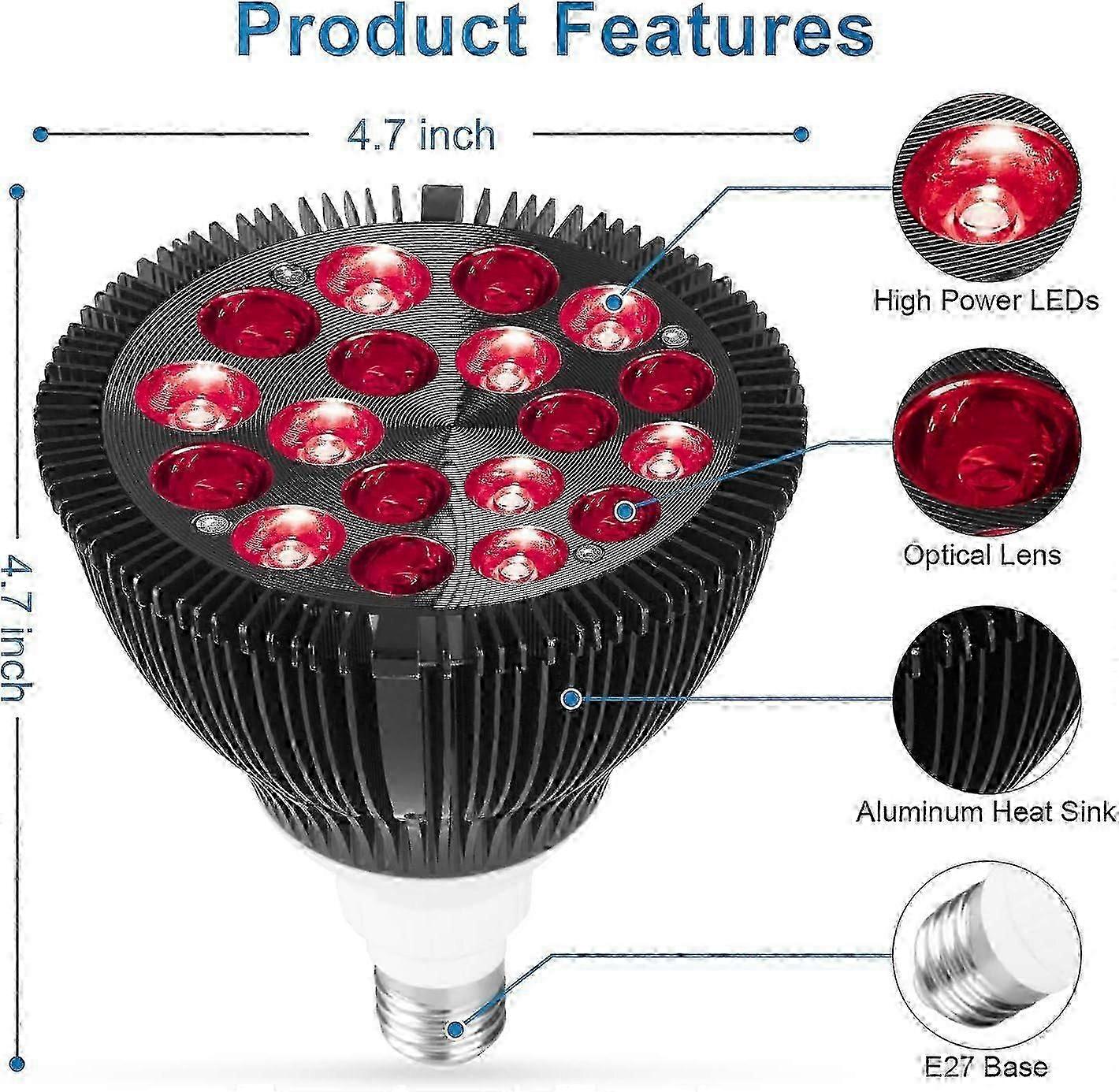 Red Light Therapy Bulb with Lamp Holder, 660nm Red and 850nm Near ...
