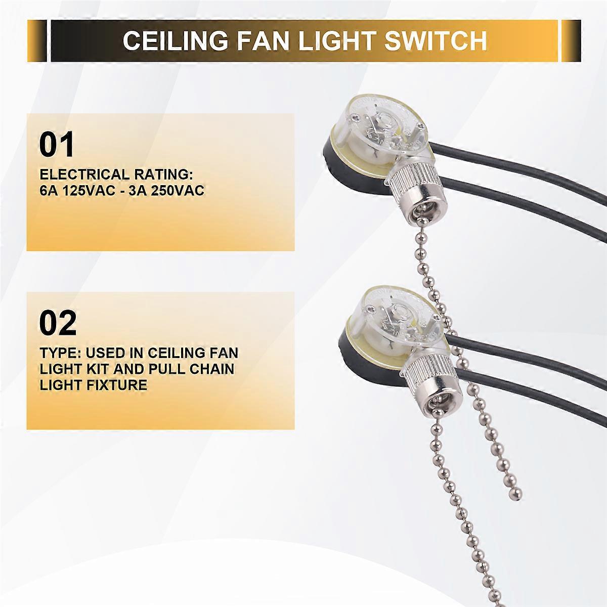 3Pack Ceiling Fan Light Switch ZE-109 Fan Switch Ceiling Pull Chain ...